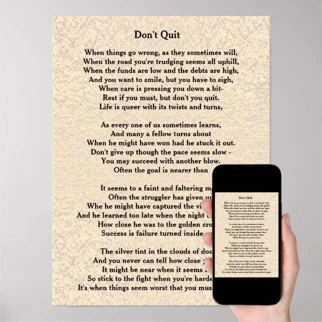 Don't Quit poem - poster | Zazzle