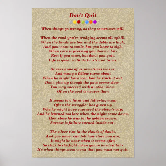 Don't Quit Poem Poster | Zazzle