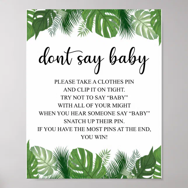 Don't Say Baby - Baby Shower Game Rules Monstera Poster | Zazzle