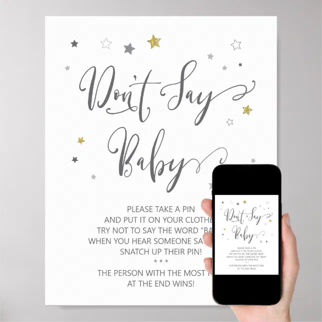 Don't say baby poster | Gender Neutral Baby Shower | Zazzle