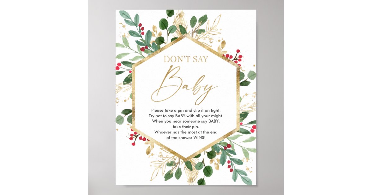 Don't say baby shower game Christmas winter Poster | Zazzle