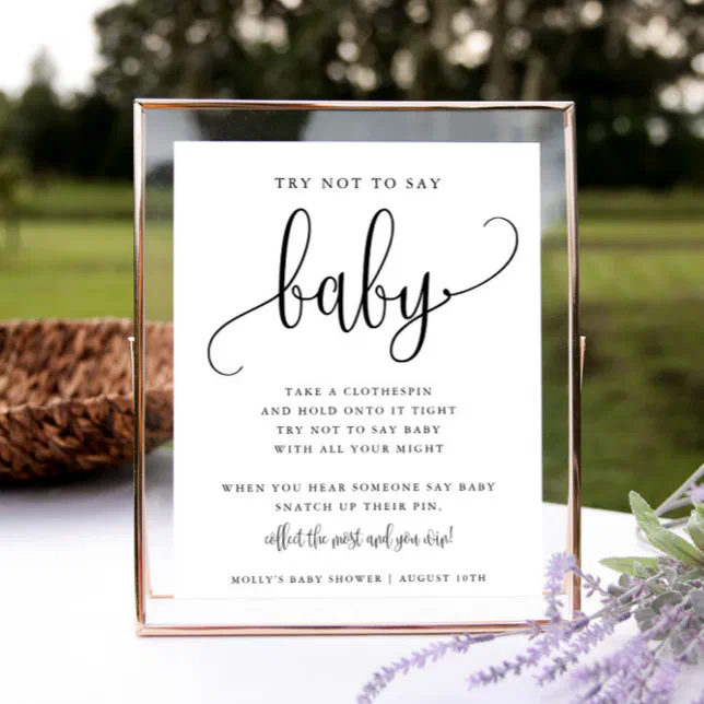 Don't Say Baby Shower Game Minimalist Calligraphy Poster | Zazzle