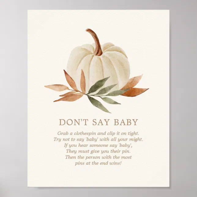 Don't Say Baby Sign Little Pumpkin Baby Shower | Zazzle