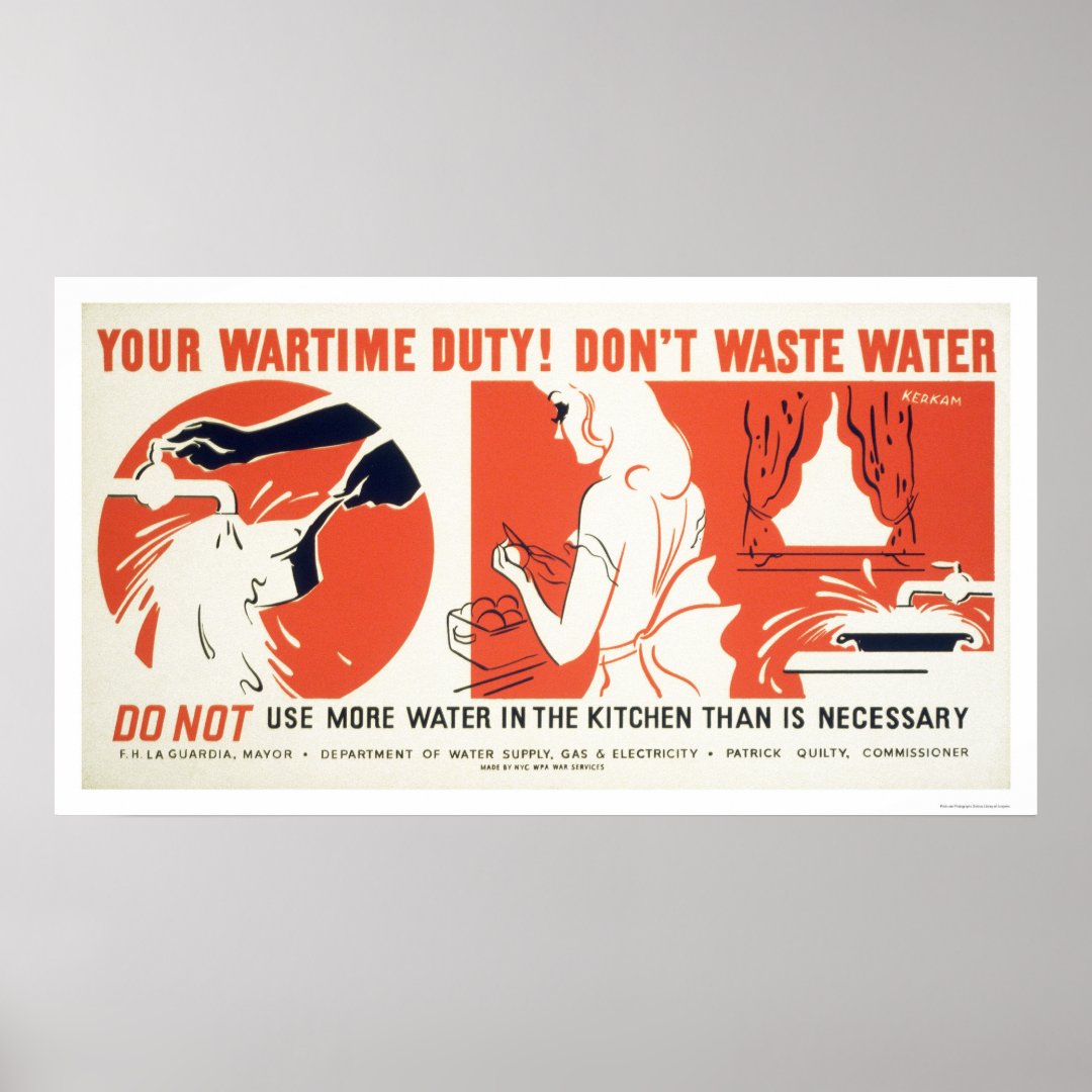 Don't Waste Water Kitchen WPA Poster | Zazzle