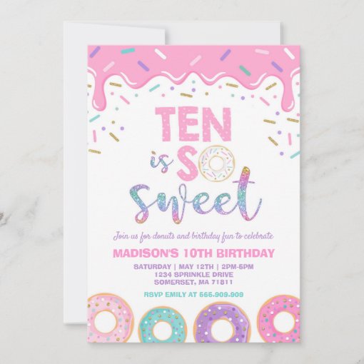 Donut 10th Birthday Invite Donut Ten Is Sweet | Zazzle