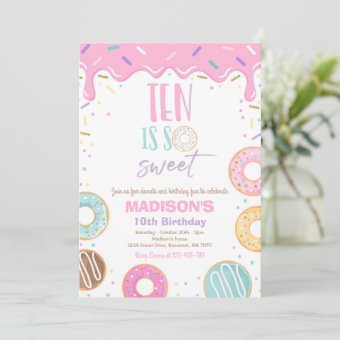 Donut 10th Birthday Party Ten Is So Sweet Invitation | Zazzle