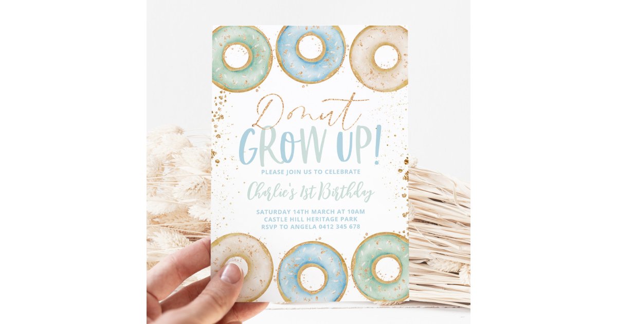 Donut 1st Birthday Invitation Boy Donut Grow Up | Zazzle