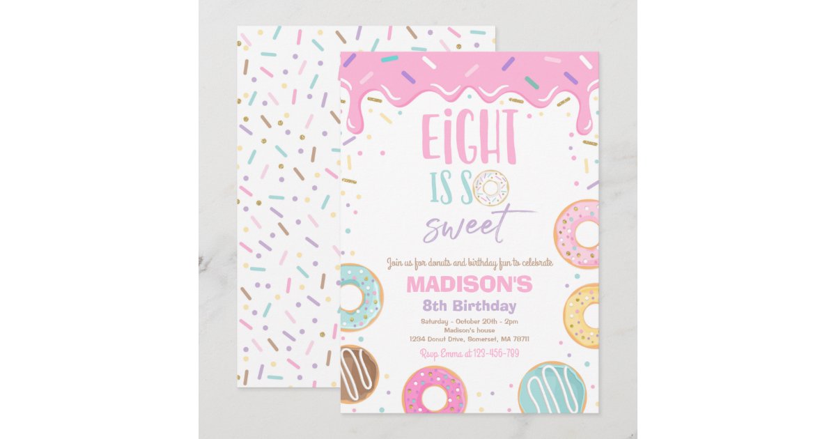 Donut 8th Birthday Party Eight Is So Sweet Invitation | Zazzle