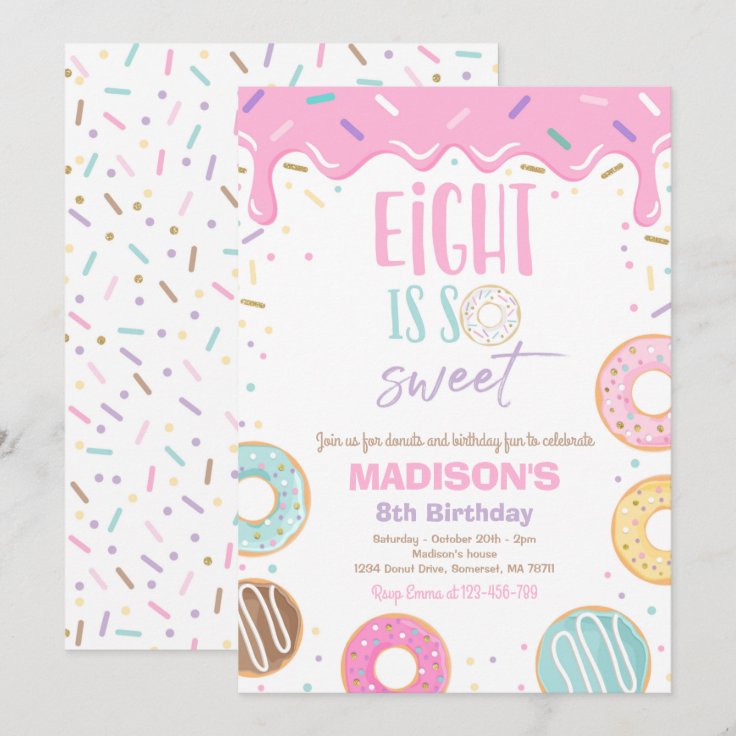 Donut 8th Birthday Party Eight Is So Sweet Invitation | Zazzle