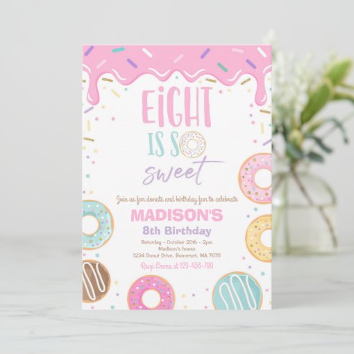 Donut 8th Birthday Party Eight Is So Sweet Invitation | Zazzle