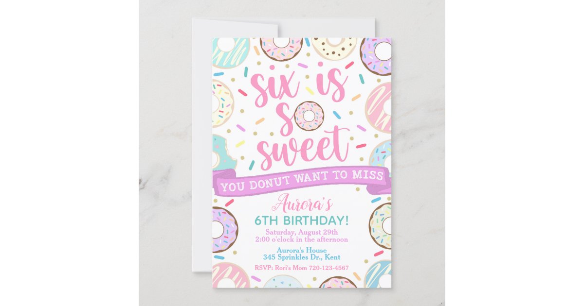 Donut Birthday Invitation, Six is Sweet Invitation | Zazzle