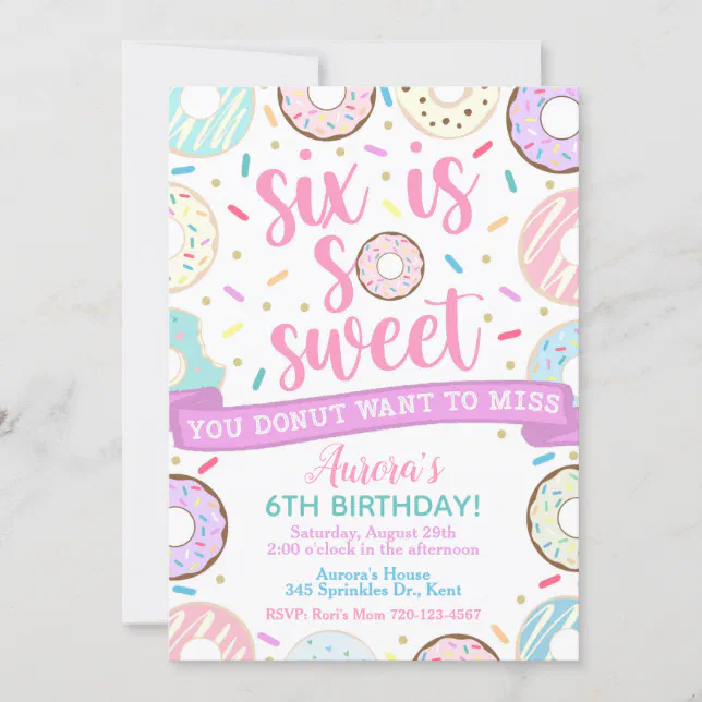 Donut Birthday Invitation, Six is Sweet Invitation | Zazzle