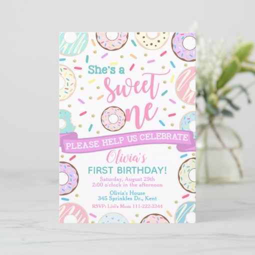 Donut Birthday Invitation Sweet One Party | Zazzle