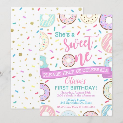 Donut Birthday Invitation Sweet One Party | Zazzle