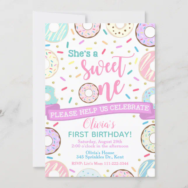 Donut Birthday Invitation Sweet One Party | Zazzle