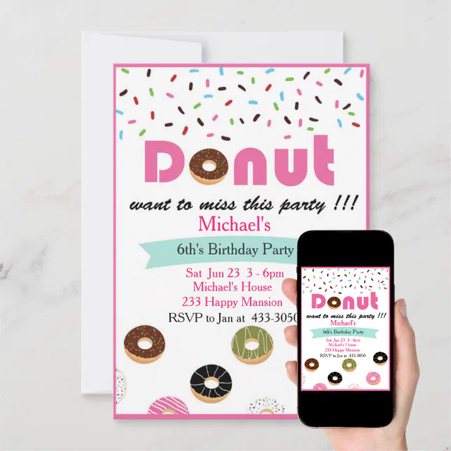 Donut Birthday Party Invitation | Zazzle