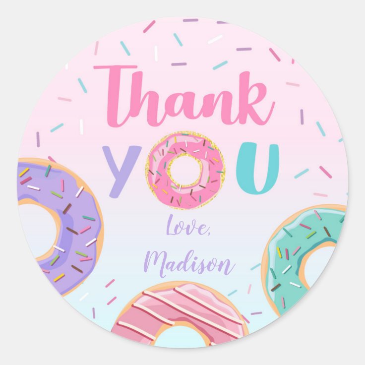Donut Birthday Stickers Labels | Zazzle
