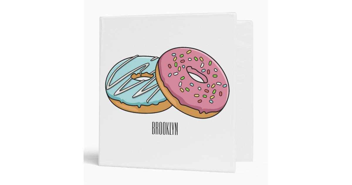 Donut cartoon illustration 3 ring binder | Zazzle