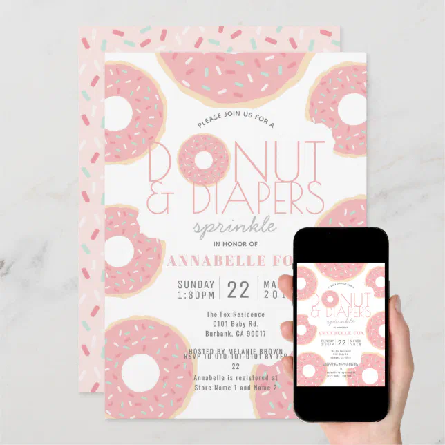 Donut & Diapers Sprinkle Pink Baby Shower Invitation | Zazzle