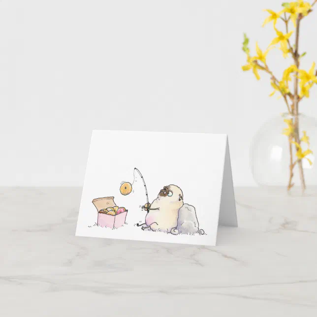 Donut Fishing pug card | Zazzle
