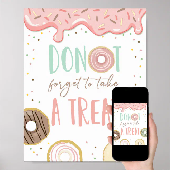 Donut Forget a Treat Pink Girl Birthday Party Sign | Zazzle