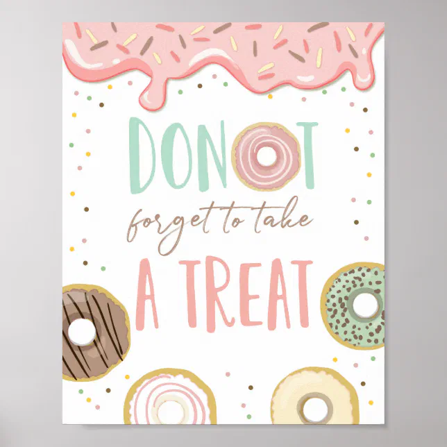 Donut Forget a Treat Pink Girl Birthday Party Sign | Zazzle