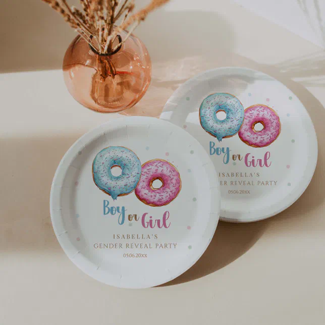 Donut Gender Reveal Boy Or Girl Party Paper Plates | Zazzle