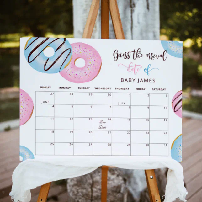 Donut gender reveal Guess the due Date calendar Poster | Zazzle