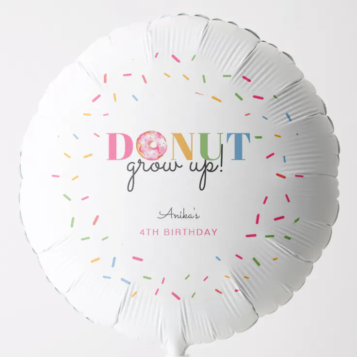 donut grow up birthday cute sprinkles rainbow balloon | Zazzle