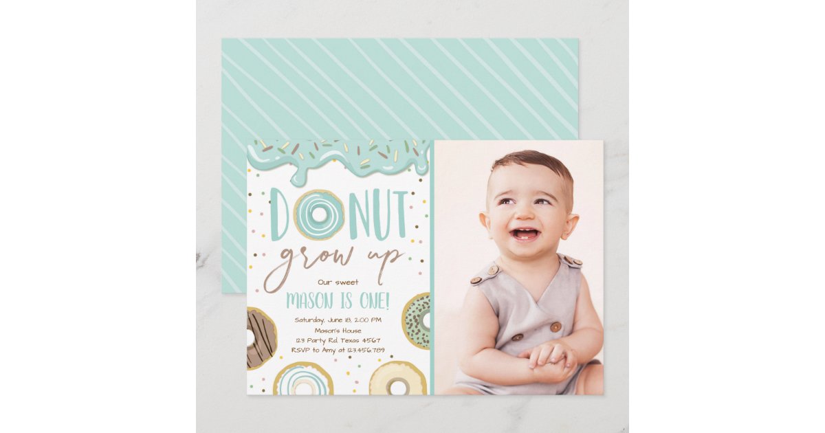 Donut Grow Up Blue Boy Birthday Party Invitation | Zazzle