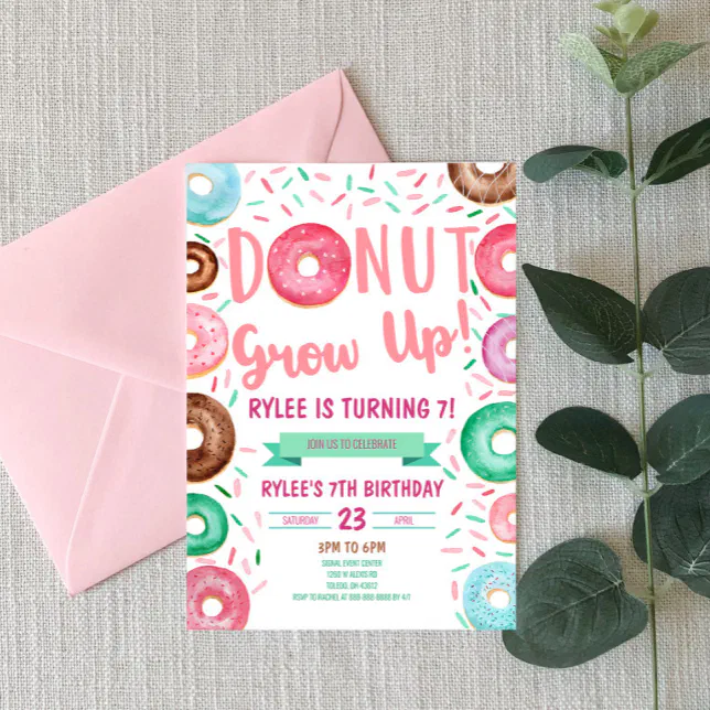 Donut Grow Up Themed Birthday Party Invitation | Zazzle