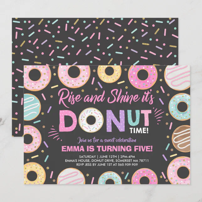 Donut Invitation Rise And Shine It's Donut Time | Zazzle
