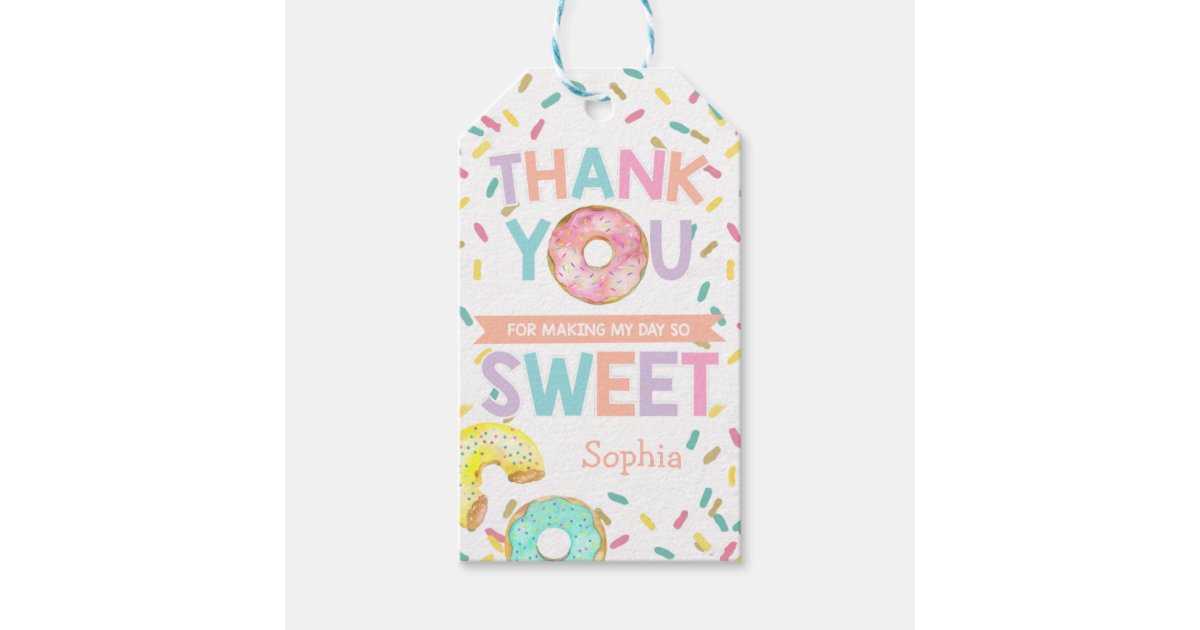 Donut Party Thank You Tag Gift Tag Sweet | Zazzle