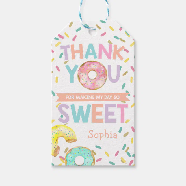Donut Party Thank You Tag Gift Tag Sweet | Zazzle