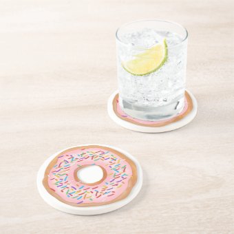 Donut Pink Frosting Sprinkles Cute Food | Doughnut Coaster | Zazzle