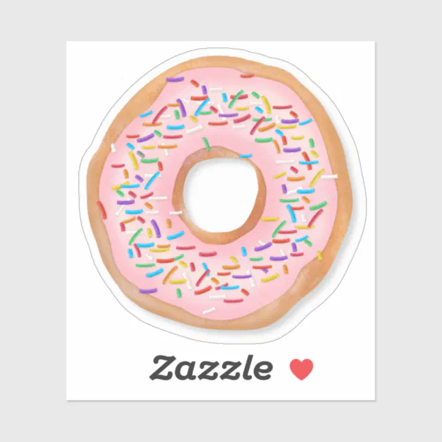 Donut Pink Frosting Sprinkles Cute Food | Doughnut Sticker | Zazzle