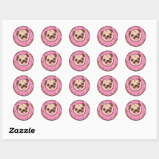 Donut Pug Classic Round Sticker | Zazzle