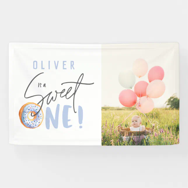 Donut sweet one 1st birthday party banner | Zazzle