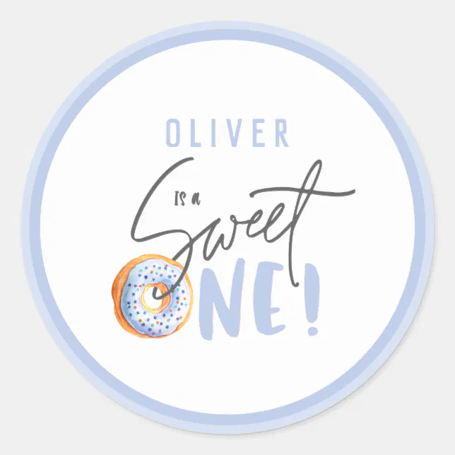 Donut sweet one 1st birthday party favor classic round sticker | Zazzle