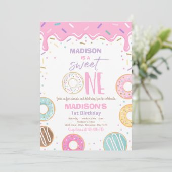 Donut Sweet One Birthday Party Donut 1st Birthday Invitation | Zazzle