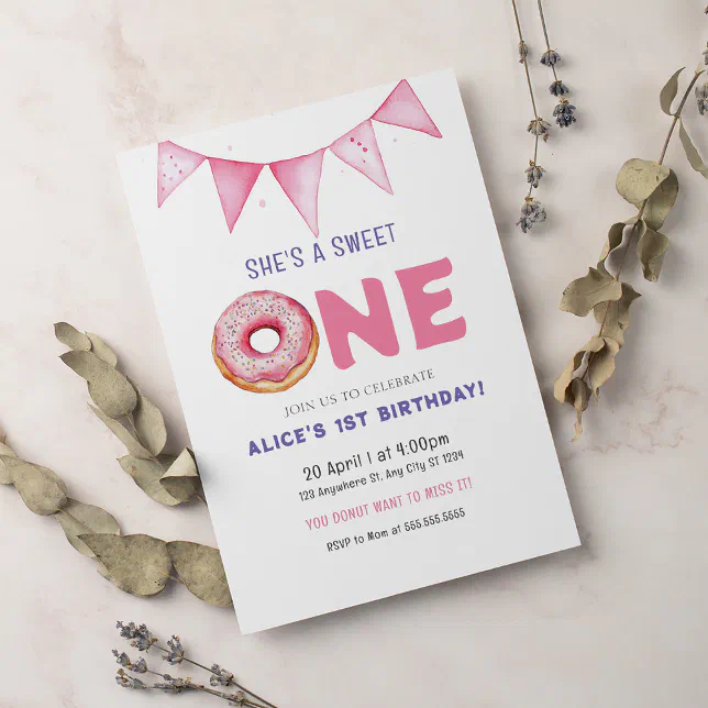 Donut Sweet One Birthday Party Donut 1st Birthday Invitation | Zazzle
