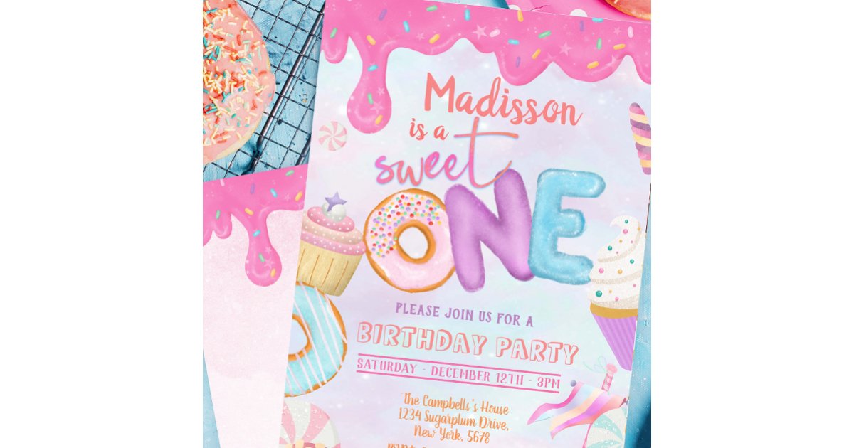Donut Sweet One Invitation | Zazzle