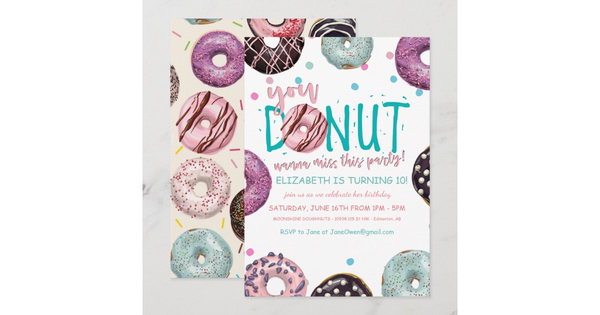 Donut Themed Birthday Invitation | Zazzle