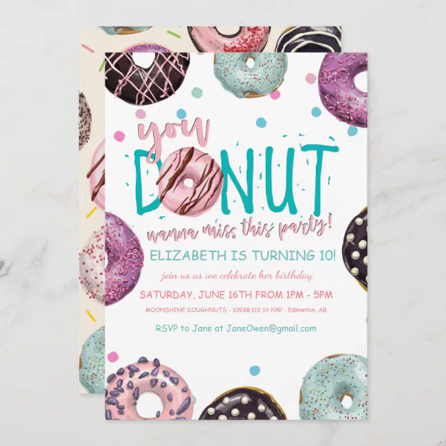 Donut Themed Birthday Invitation | Zazzle