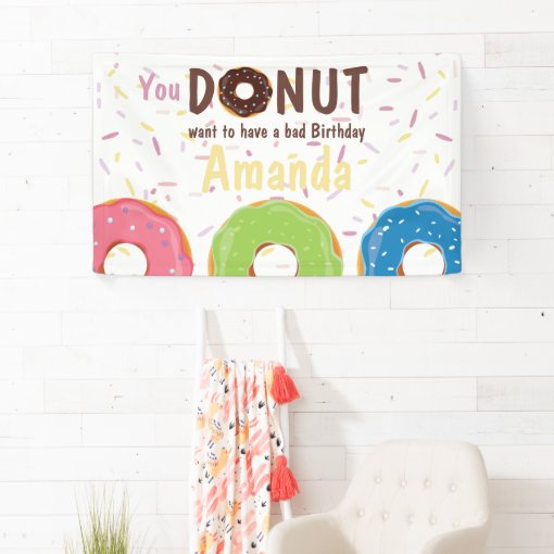 Donut themed Birthday Party personalized Banner | Zazzle