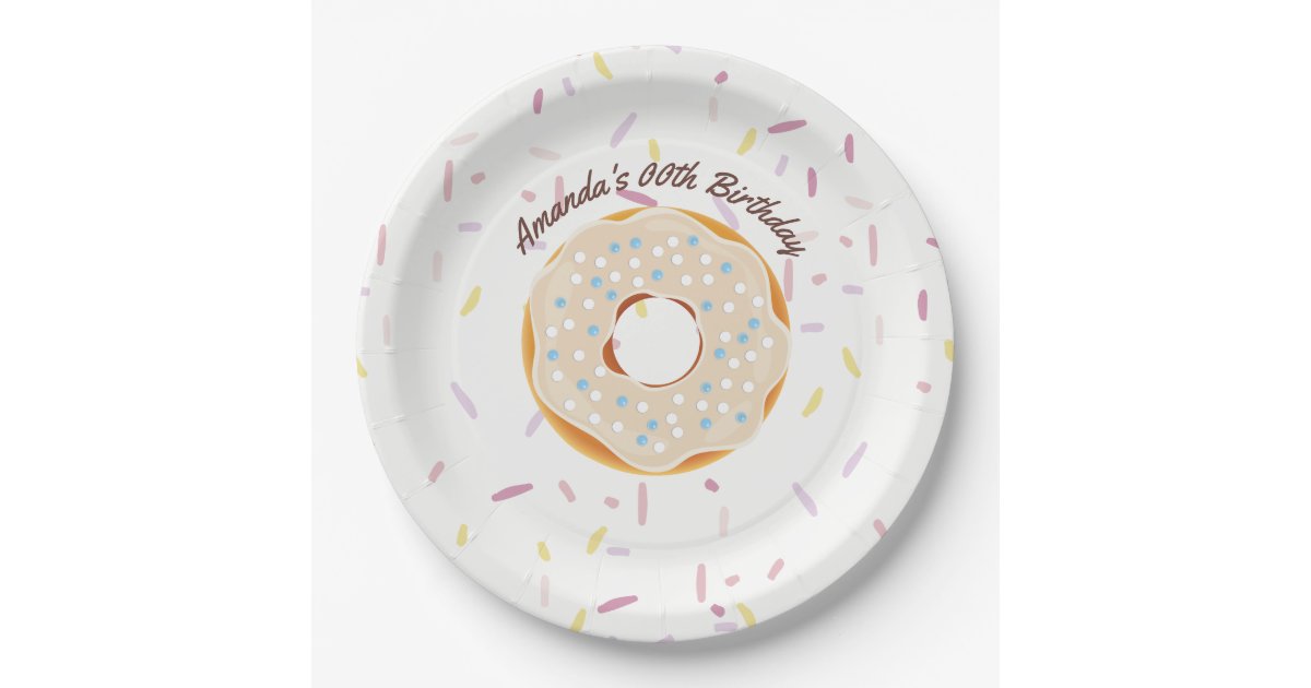 Donut themed Birthday Party personalized Paper Plates | Zazzle