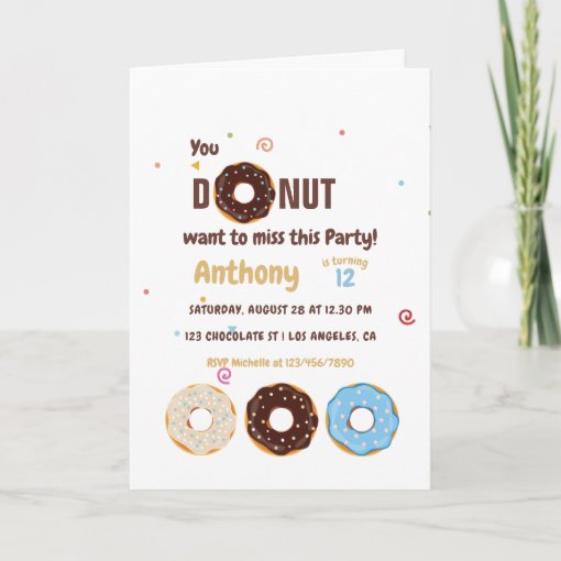 Donut themed Kids Birthday Party Invitation | Zazzle