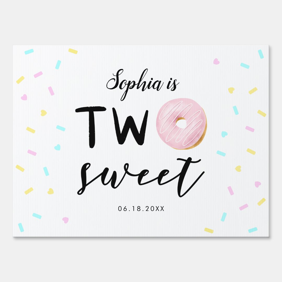 Donut Two Sweet 2nd Birthday Party Sign | Zazzle