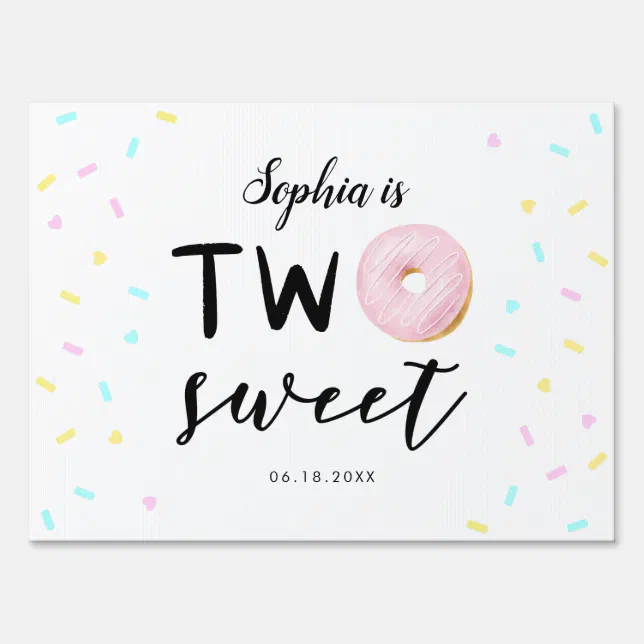 Donut Two Sweet 2nd Birthday Party Sign | Zazzle