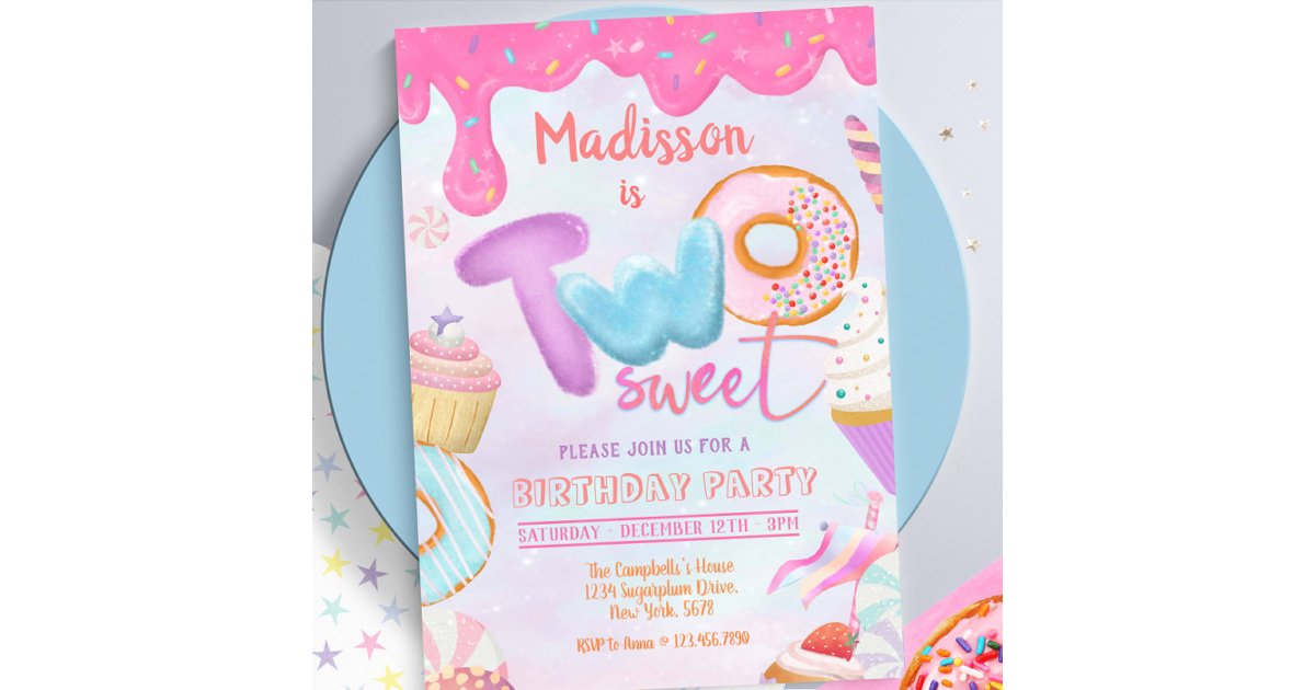 Donut Two Sweet One Invitation | Zazzle